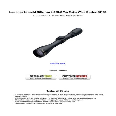 Lowprice leupold rifleman 4 12 x40mm matte wide duplex 56170 | PDF