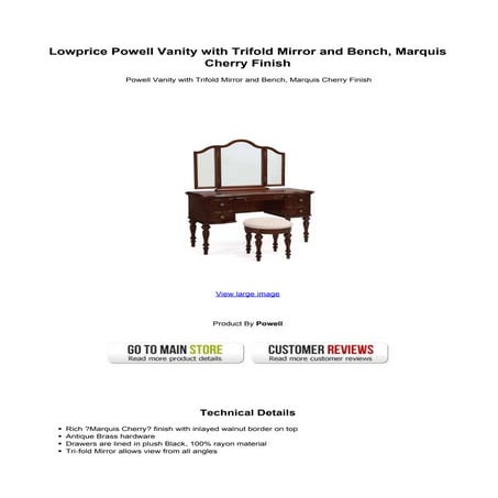 Lowprice powell vanity with trifold mirror and bench marquis cherry finish | PDF
