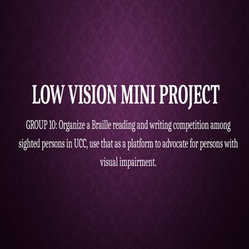 Low vision power point by www class. It gives insight on how to deal with low vision patient | PPTX