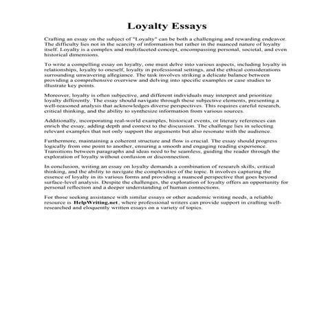 Loyalty Essays. . CUSTOMER LOYALTY - TIS Essay 1 | PDF