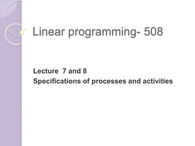 Linear Programming Lecture 7 And 8 Ppt