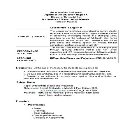 DETAILED LESSON PLAN IN ENGLISH GRADE 10 | DOC