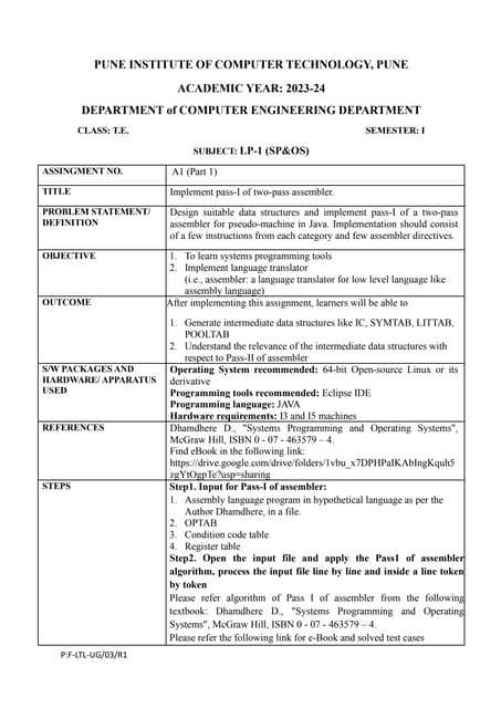 Design Of A Two Pass Assembler Pptx Programming Languages Computing