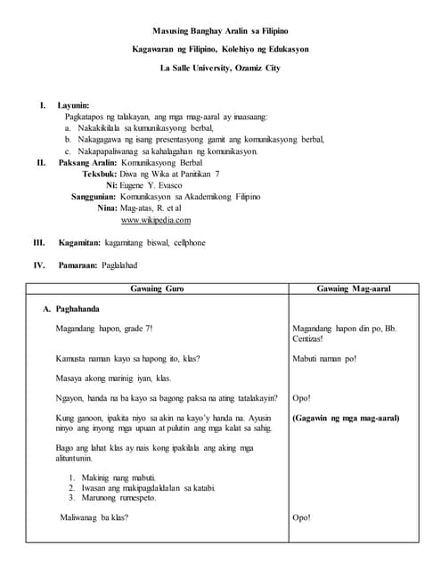 Detailed lesson plan in filipino | DOC