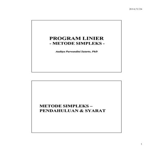 PENELITIAN OPERASIONAL - PROGRAMA LINIER - METODE SIMPLEKS | PDF
