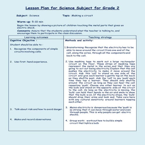 Science Learning Plan (Making a circuit) | DOCX