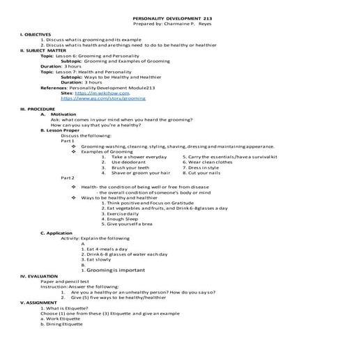SDLP PERDEV 4- GROOMING AND HEALTH | DOCX