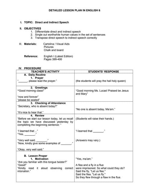 Semi detailed lesson plan for sentence structure | DOCX