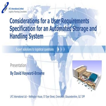 LPC User Requirements for Automated Storage System Presentation | PDF