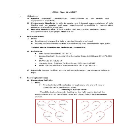 Mathematics Lesson Plan Grade 6 Fourth Quarter | PDF