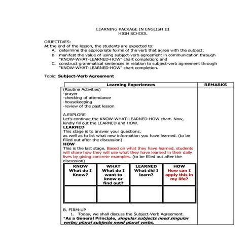 Detailed Lesson Plan: Subject-Verb Agreement | DOCX