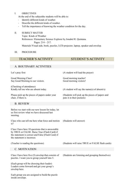 Detailed lesson plan in Science III Basic Types of Clouds | PDF