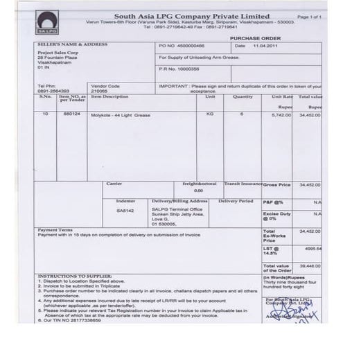 LPG unloading arms grease order from salpg | PDF