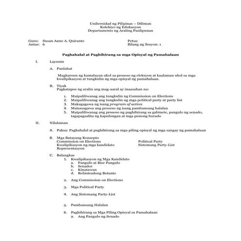 Halalan Lesson Plan | DOC