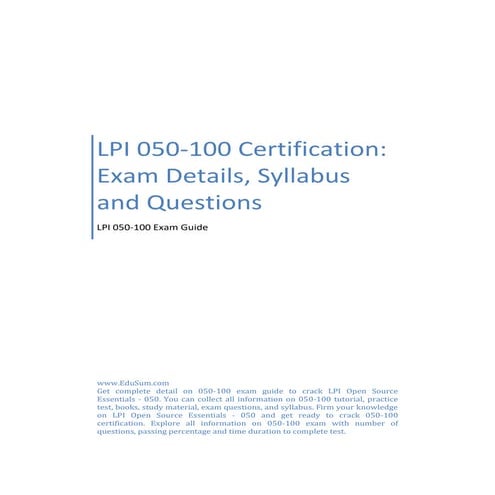 LPI 050-100 Certification: Exam Details, Syllabus and Questions | PDF