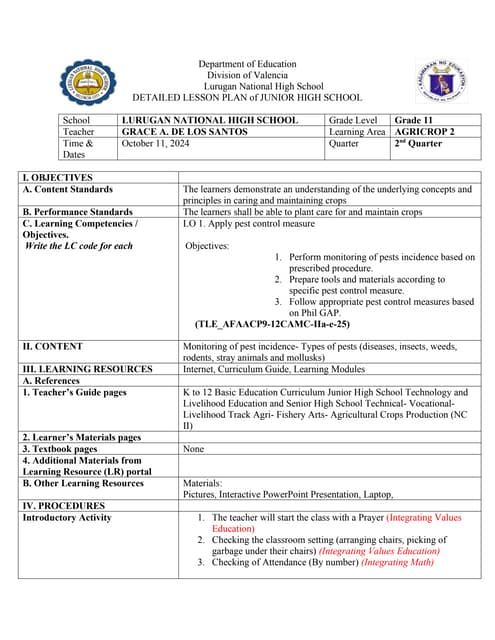 daily lesson plan agriculture grade 9.docx | Gardening | Home & Garden