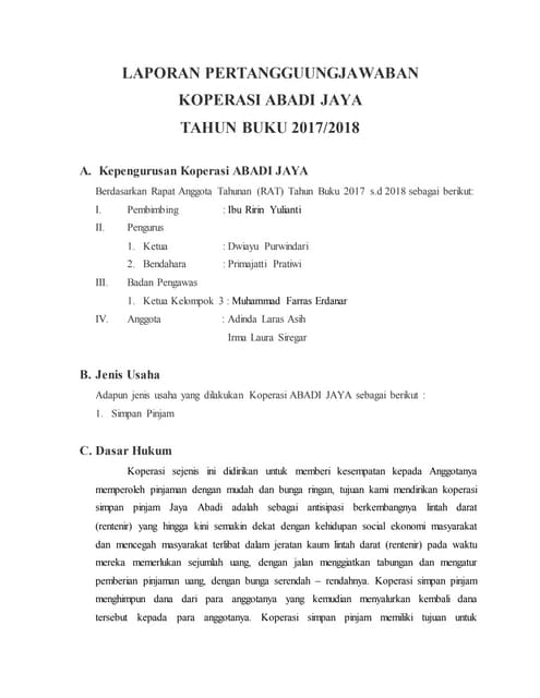 CONTOH Lpj koperasi kelompok 4 | PDF
