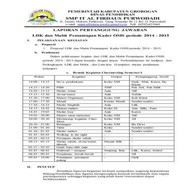 Contoh LPJ LDK OSIS | DOCX