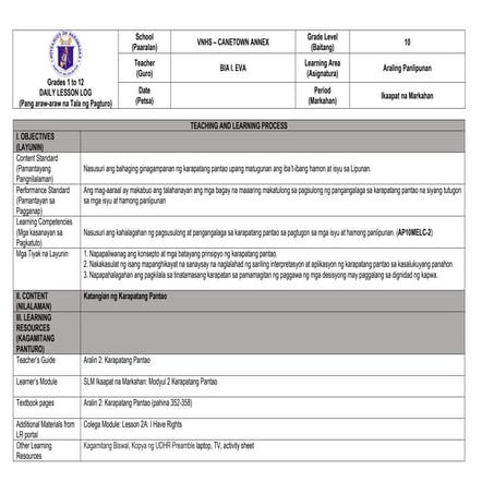 Comprehensive Grade 10 Lesson on Human Rights and Social Issues | DOCX