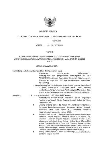 Contoh surat-keputusan-kepala-desa-tentang-pembentukan-panitia-bpd- | PDF