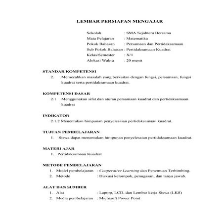 Lembar Persiapan Mengajar (LPM) | DOCX