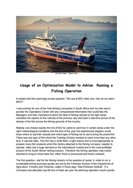 Using a Linear Programming Model to optimize fishing operations | PDF Using a Linear Programming Model to optimize fishing operations | PDF