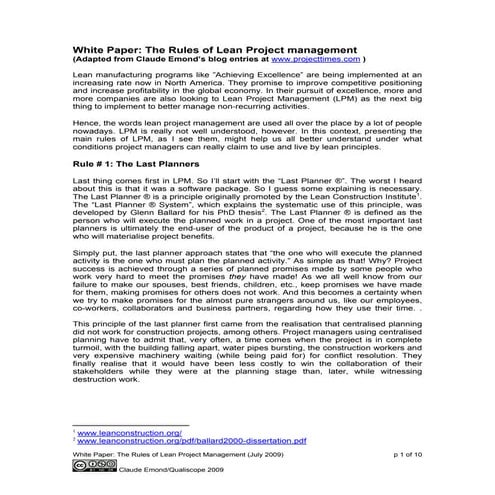 The Rules of Lean Project Management | PDF