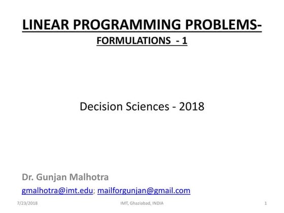 Graphical Method Of Solving Linear Programing Problems Pppptx