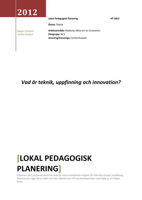 Lokal pedagogisk planering: innovationer | PDF