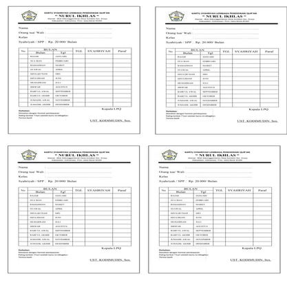 Kartu TPQ madrasah Contoh buat di sekolah sekolah atau madrasah | DOC