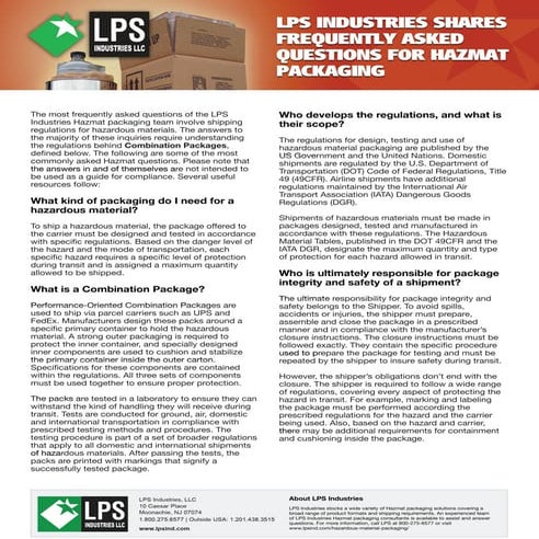 Hazmat Packaging: FAQs and Definitions | PDF