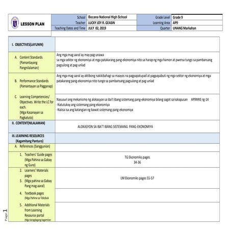 AP 9 LESSON PLAN | DOCX
