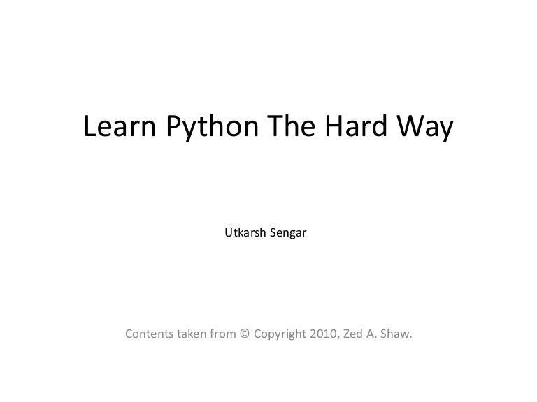 Python Workshop - Learn Python the Hard Way