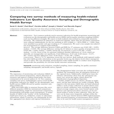 An Update of Lot Quality Assurance Sampling (LQAS) Technologies Handout ...