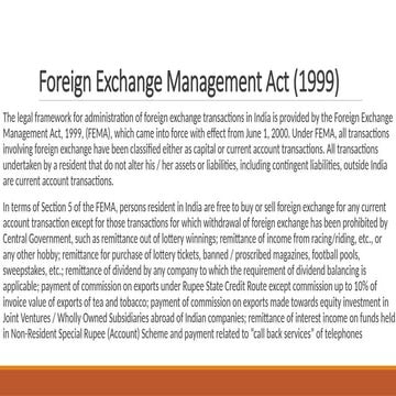FOREIGN EXCHANGE MANAGEMENT ACT 1999 | PPTX