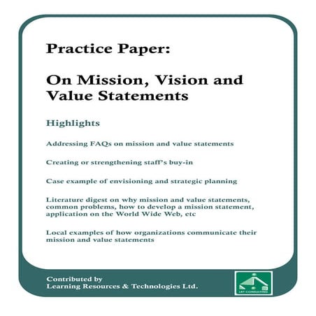 Practice Paper: On Mission, Vision and Value Statements | PDF