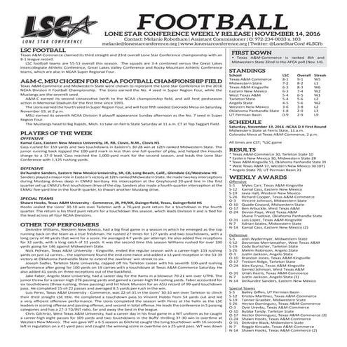 LSC Football Weekly Release (11/14/16) | PDF