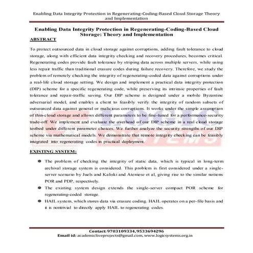 Enabling Data Integrity Protection In Regenerating Coding Based Cloud