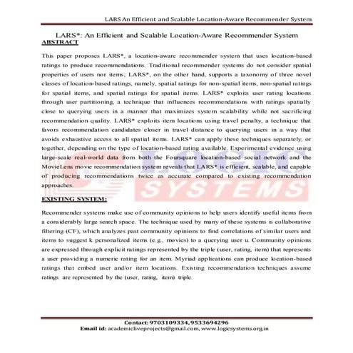 lars an efficient and scalable location-aware recommender system | DOCX