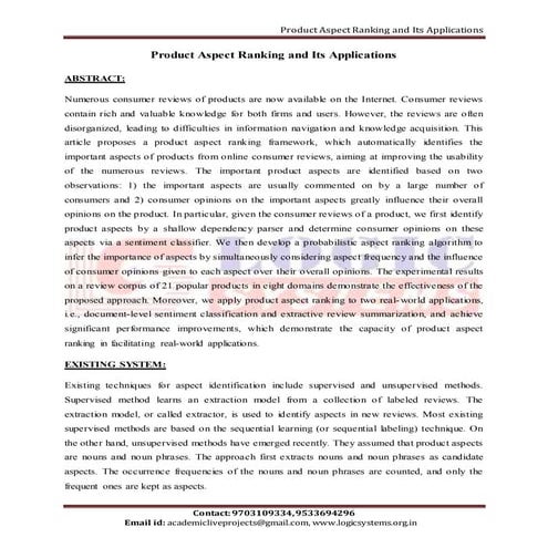 Product aspect ranking and its applications | DOC