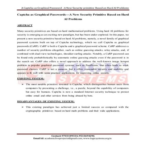Captcha As Graphical Passwords—a New Security Pdf