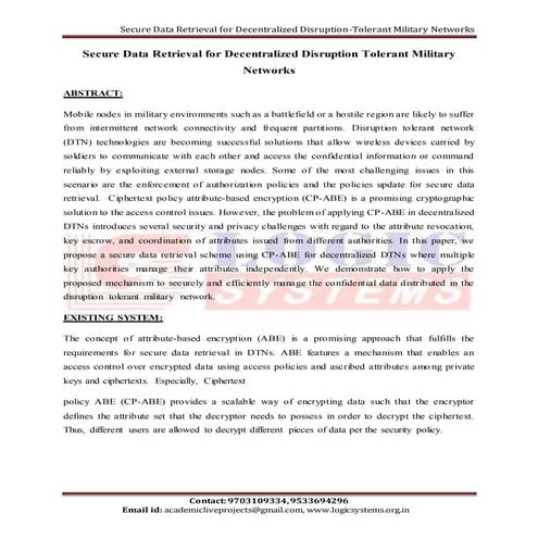 secure data retrieval for decentralized disruption-tolerant military networks | PDF