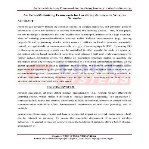 An Error Minimizing Framework For Localizing Jammers In Wireless