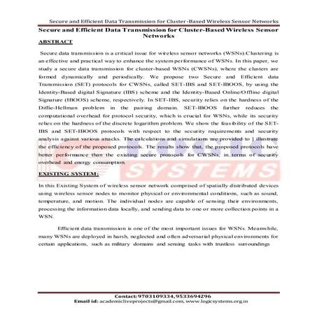 Secure And Efficient Data Transmission For Cluster Based Wireless Sensor Networks Pdf