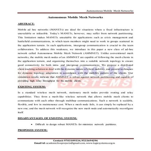 Autonomous Mobile Mesh Networks Docx Computer Networking Computing