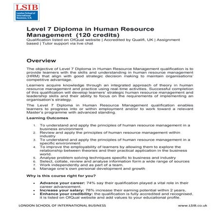 Level 7 Diploma in Human Resource Management (120 credits) | PDF