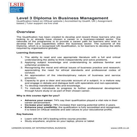 Level 3 Diploma in Business Management | PDF