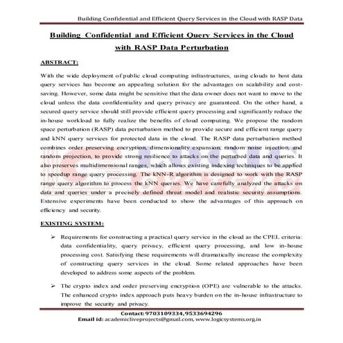 building confidential and efficient query services in the cloud with rasp data perturbation | DOCX