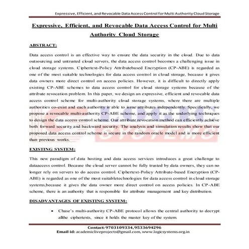 Expressive Efficient And Revocable Data Access Control For Multi