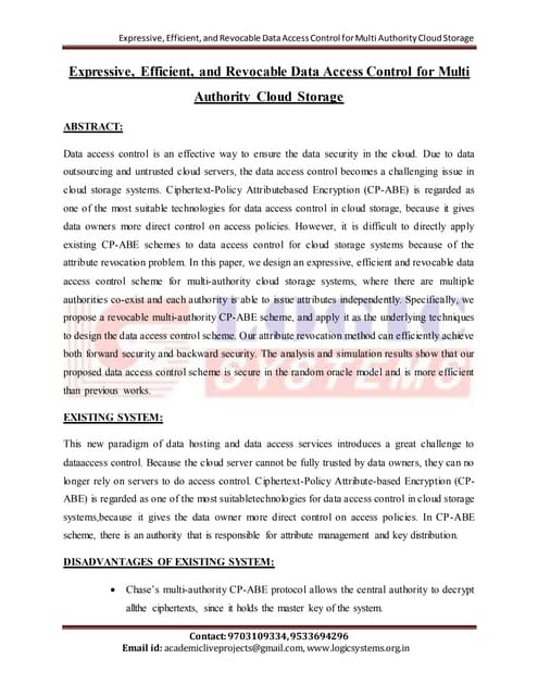 Expressive Efficient And Revocable Data Access Control For Multi